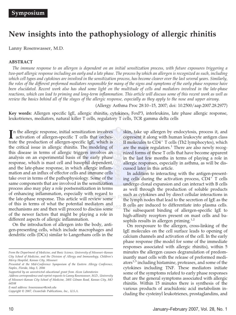 New Insights Into The Pathophysiology of Allergic Rhinitis: Symposium ...