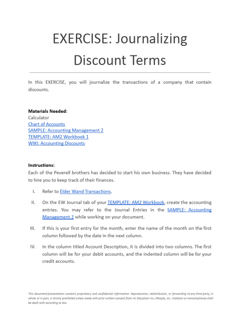 EXERCISE - Journalizing Discount Terms | PDF | Expense | Debits And Credits