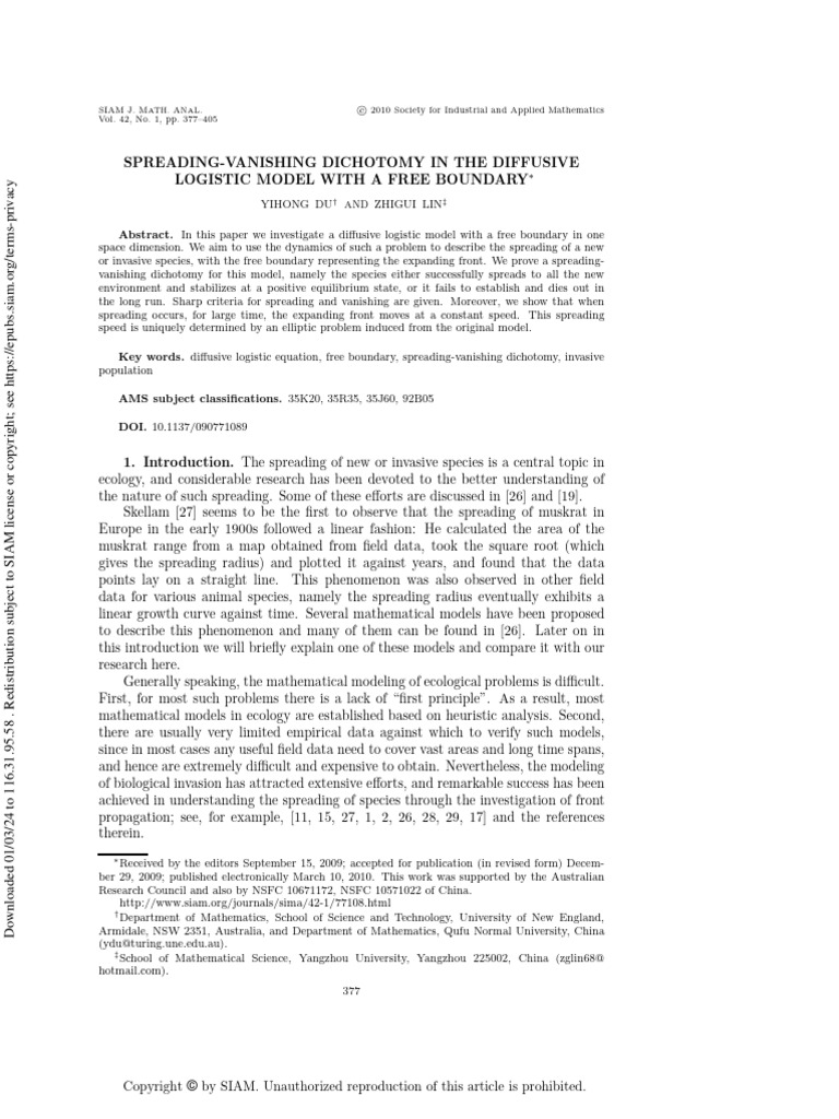 Spreading-Vanishing Dichotomy in The Diffusive | PDF | Mathematics ...