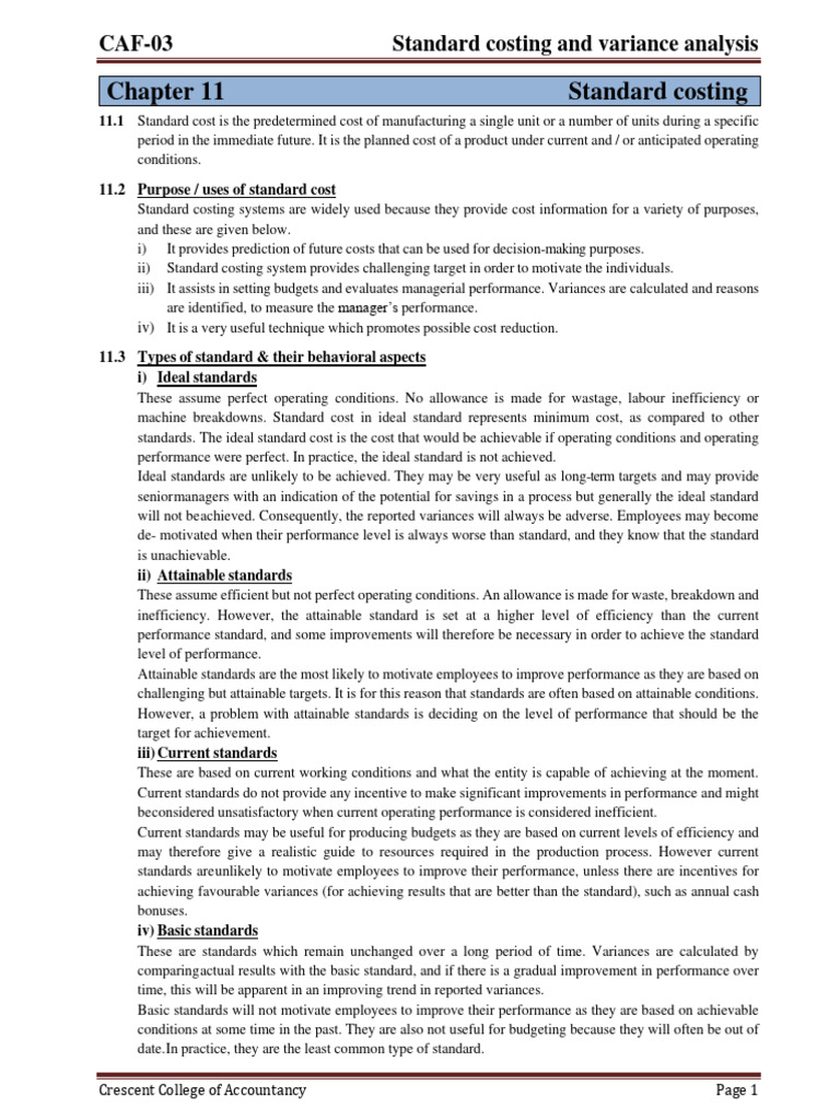 Standard Costing & Variance Analysis Guide | PDF | Labour Economics | Inventory