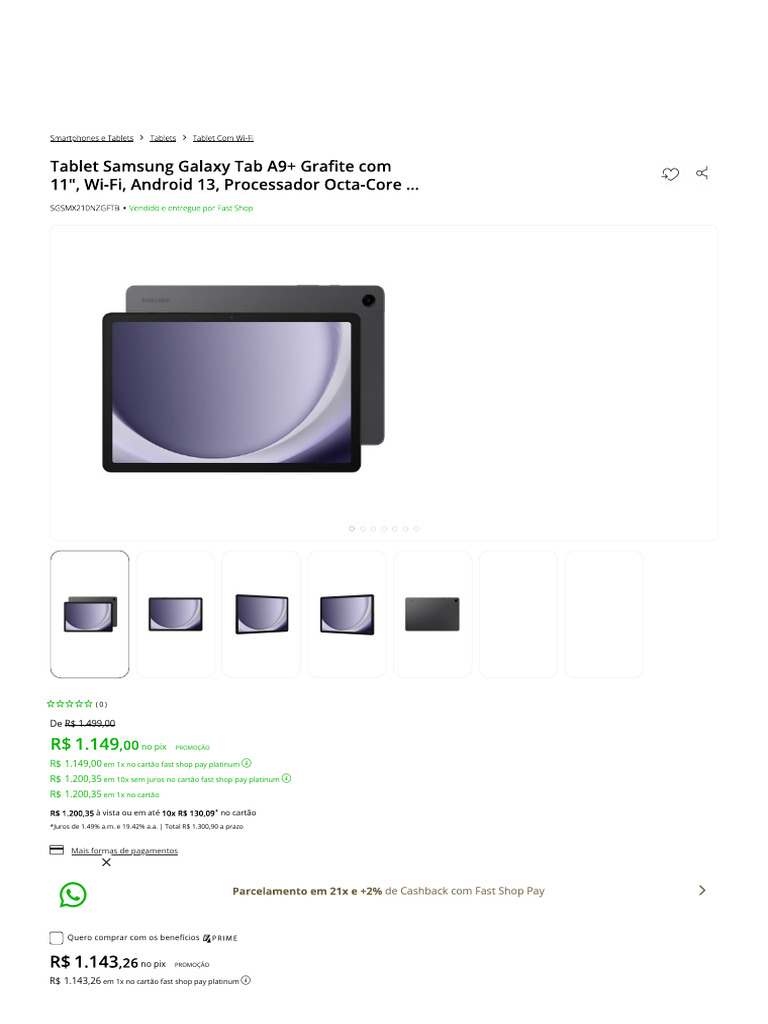 Tablet Samsung Galaxy Tab A9+ Grafite Com 11 - , Wi-Fi, Android 13 ...