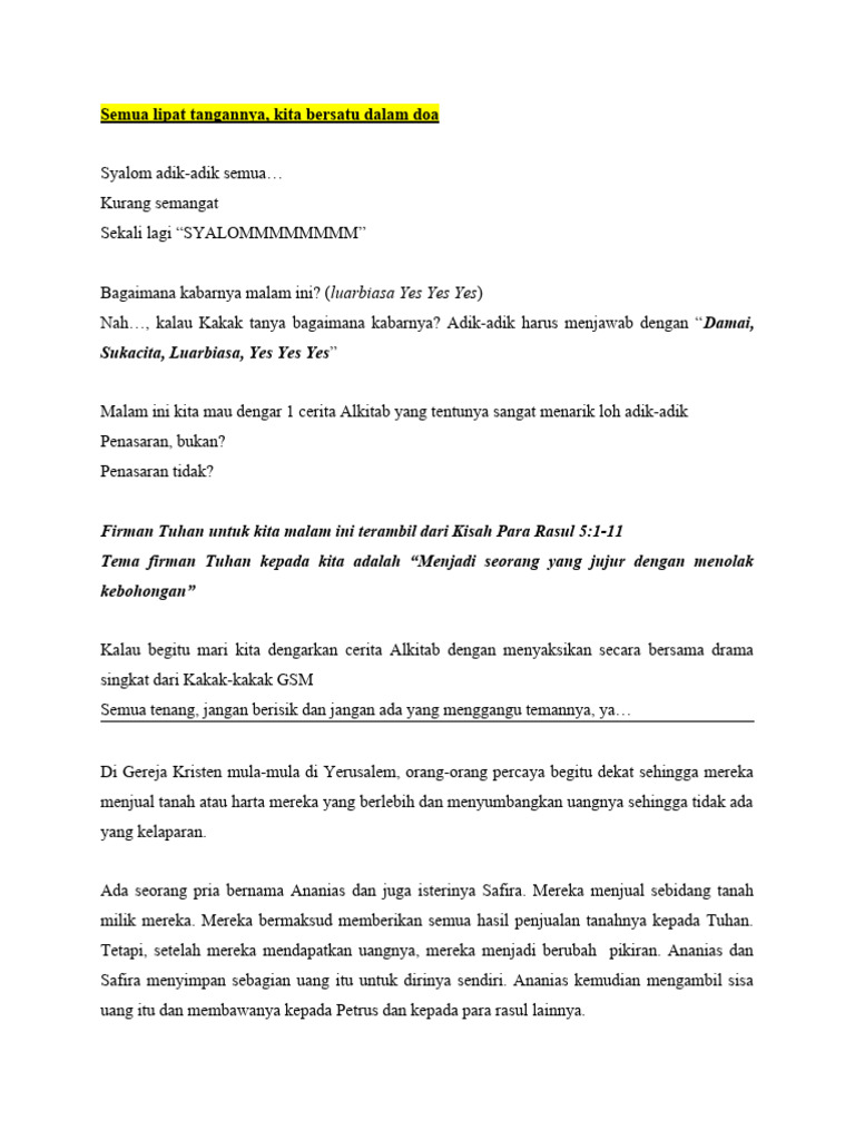 Script Cerita Alkitab | PDF | Memasak, Makanan, & Anggur | Agama ...