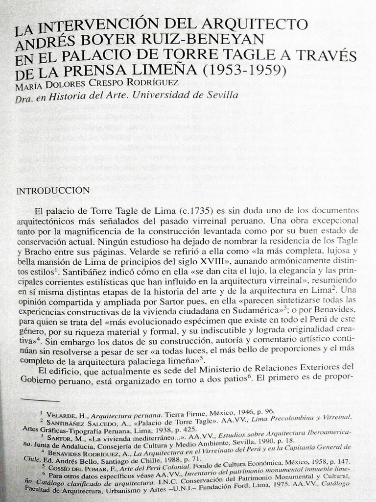 Crespo Rodriguez - Restauracion Torre Tagle | PDF