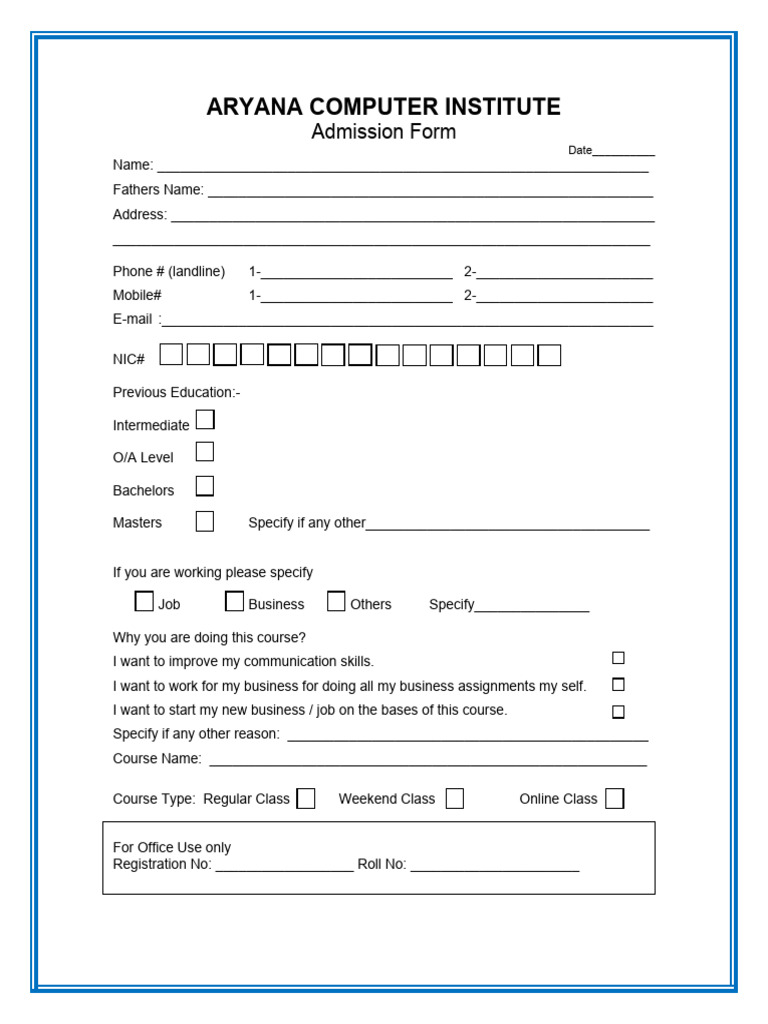 Admission Form ACA | PDF
