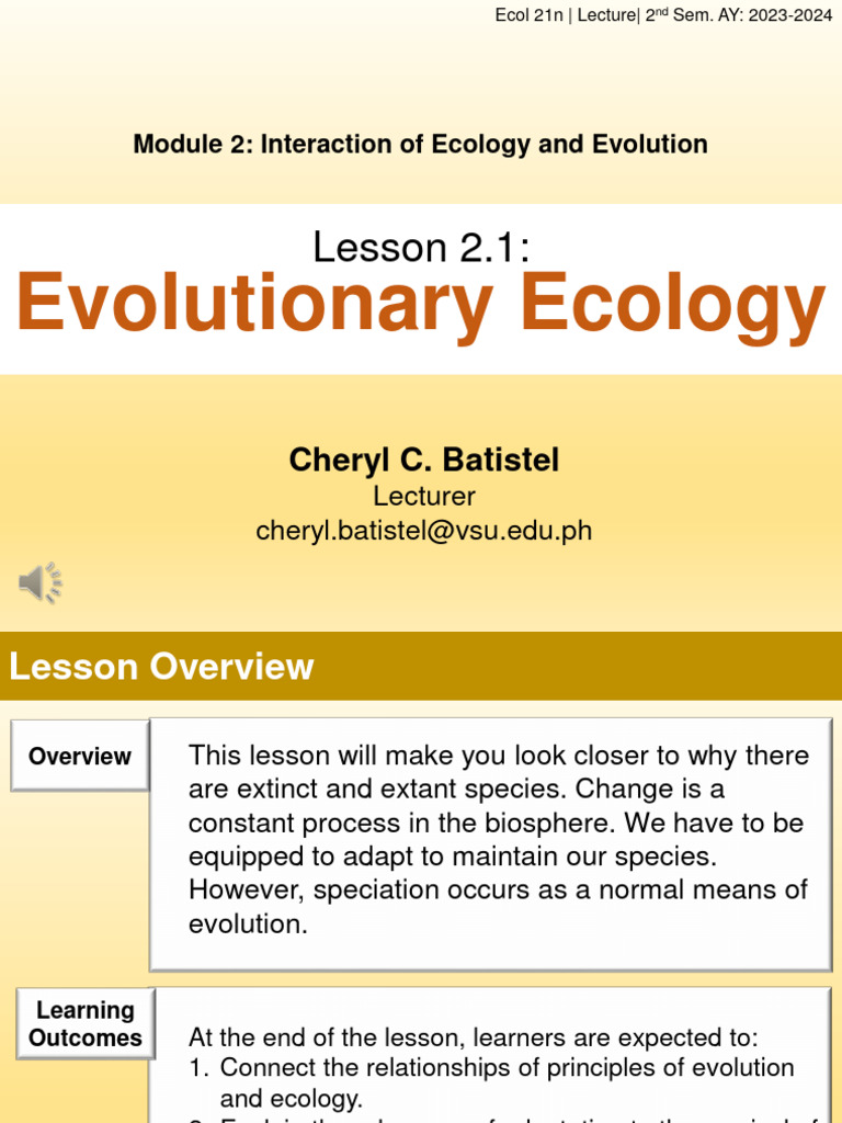 Lesson 2.1 - Evolutionary Ecology | PDF | Evolution | Genetic Variation