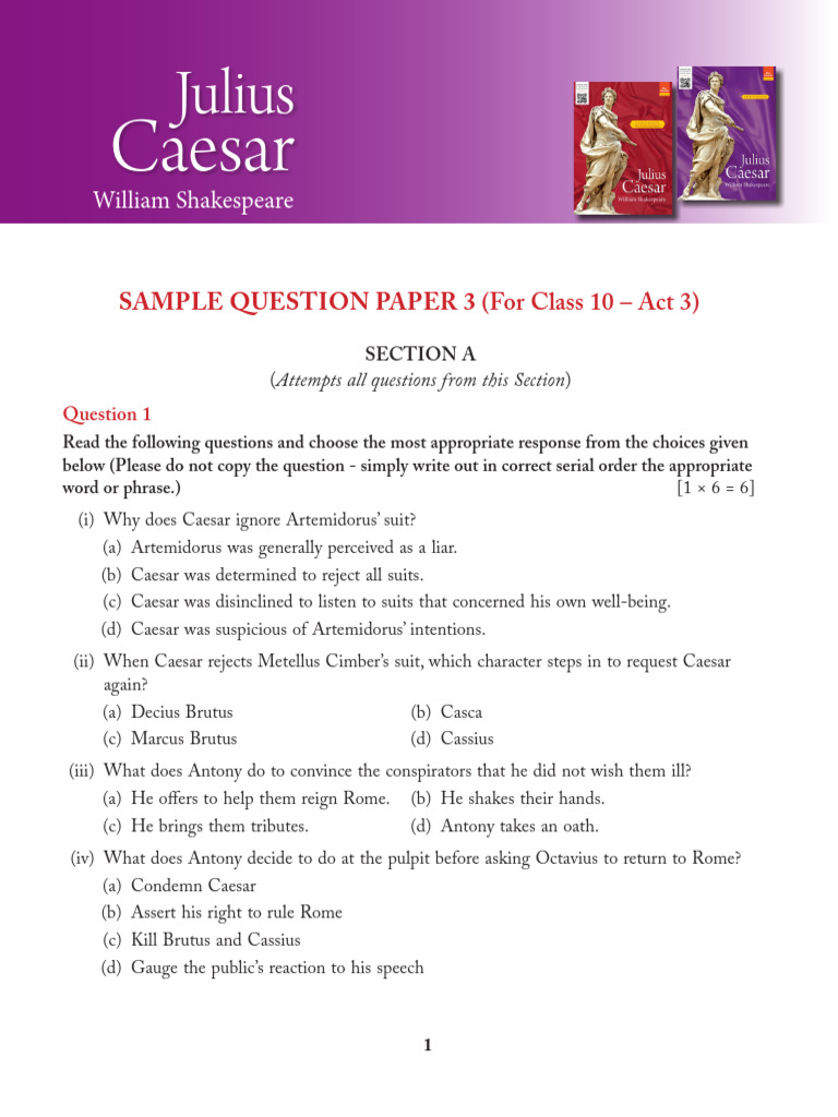 Sample Question Paper 3 (For Class 10 - Act 3) Questions | PDF | Julius ...