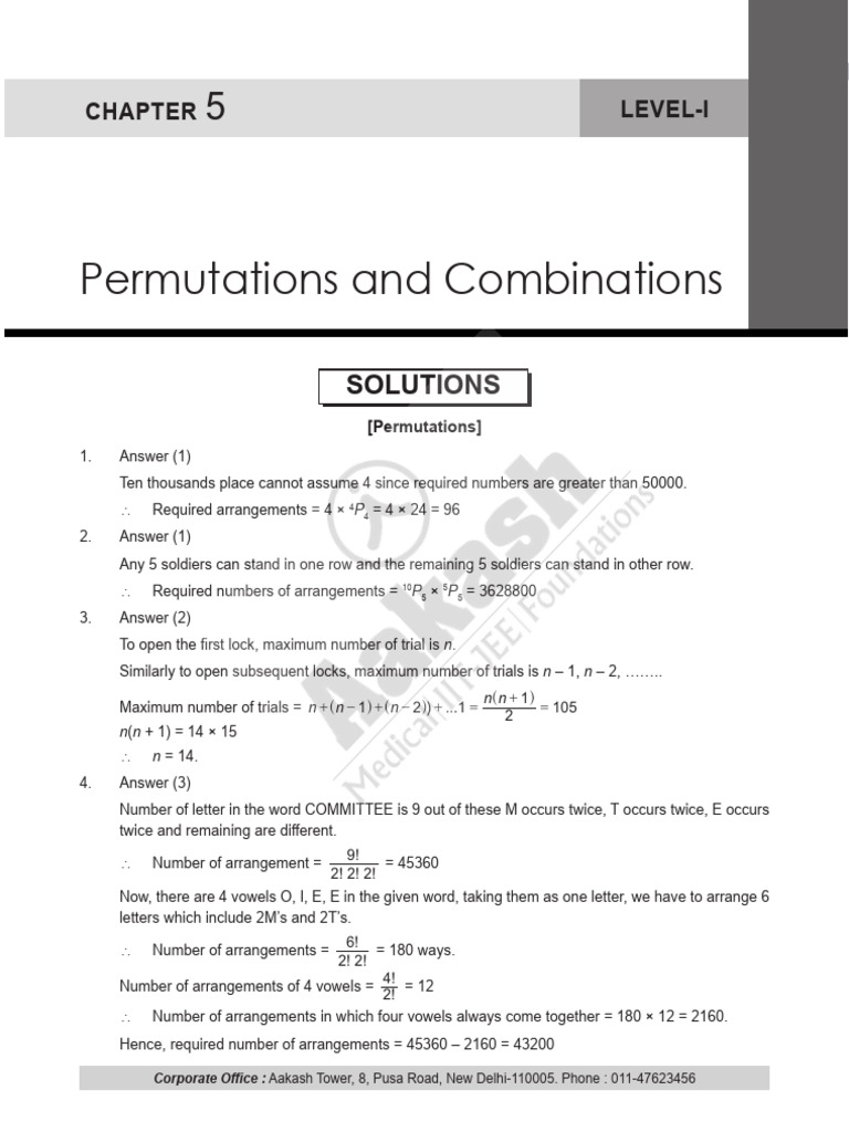 Permutations and Combinations Solutions | PDF | Mathematics ...
