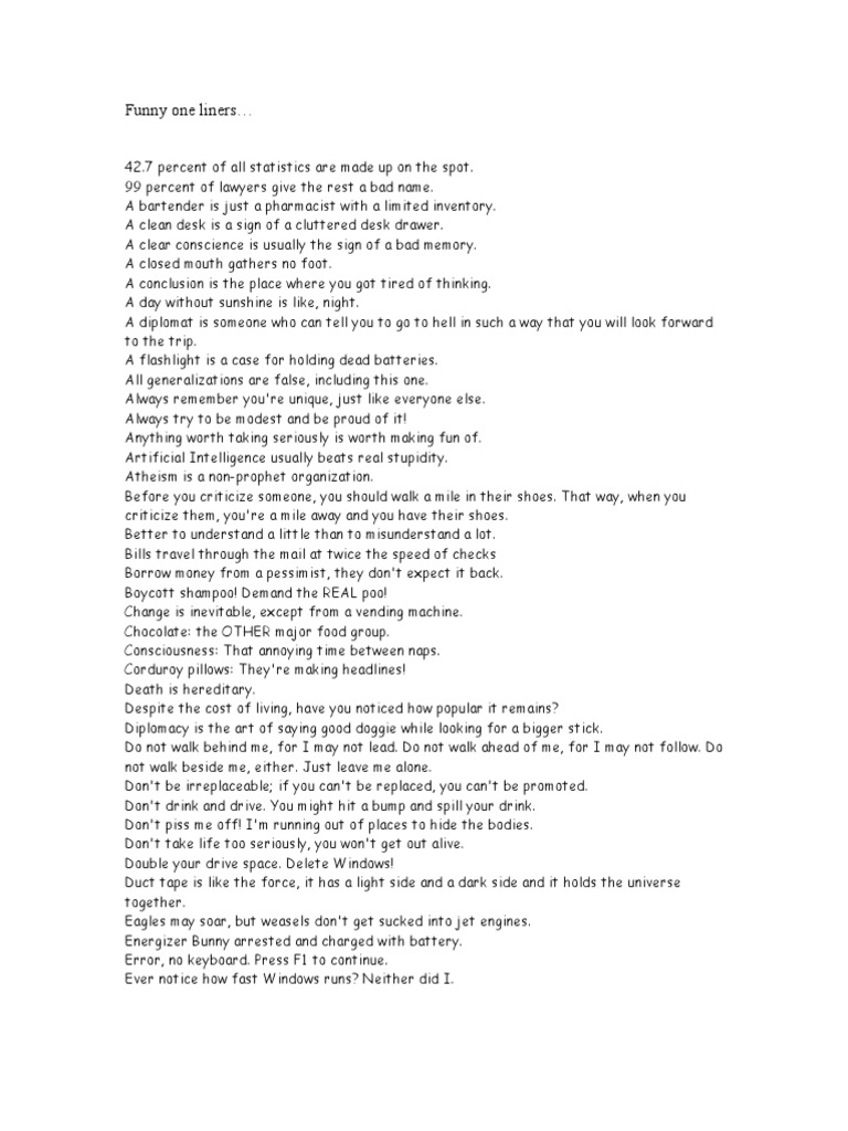Funny One Liners | PDF | Nature