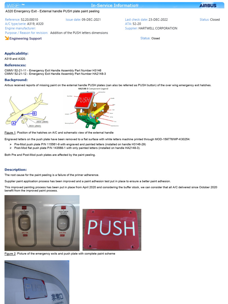 A320 Emergency Exit - External Handle PUSH Plate Paint Peeling | PDF ...