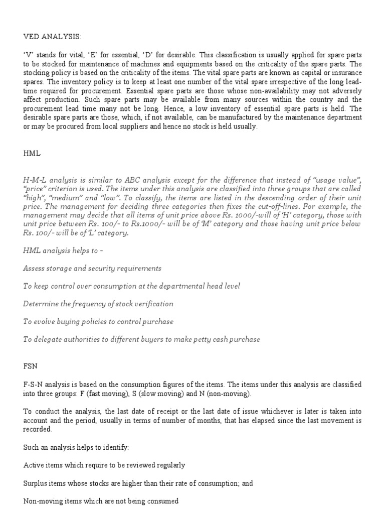 Ved Analysis | PDF | Inventory | Procurement