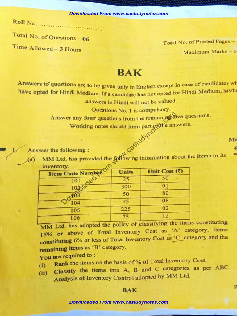 CA Inter Costing July21 Question Paper | PDF