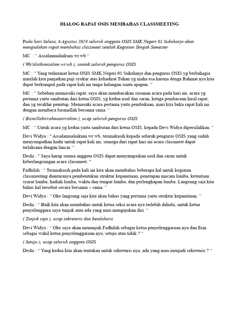 Dialog Rapat Osis Membahas Classmeeting | PDF | Karier & Perkembangan