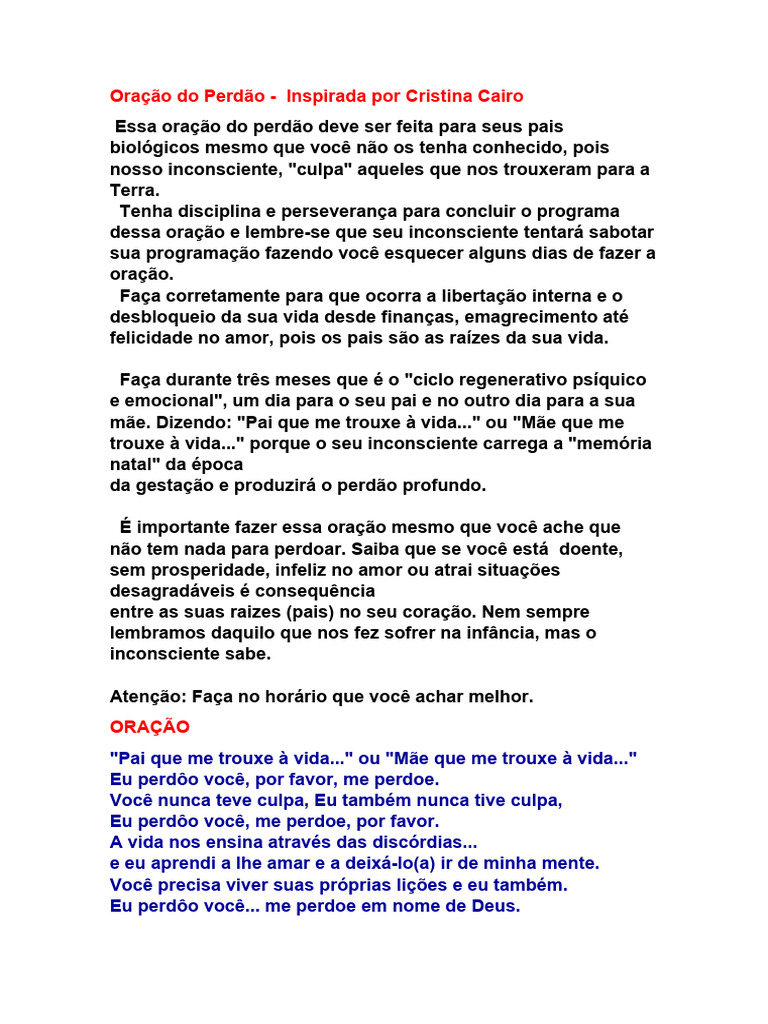 Cairo Oração Do Perdão Pdf Amor Oração