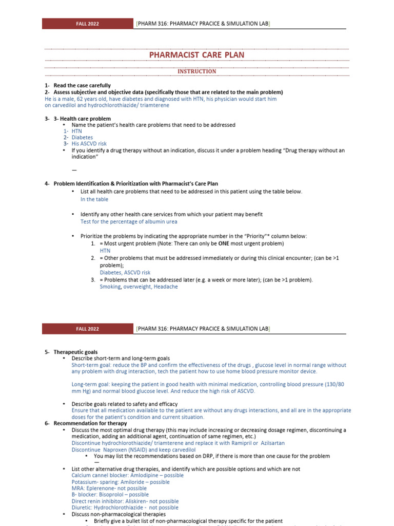 نسخة Pharmacist'S - Care - Plan Form - Tagged | PDF | Diabetes | Pharmacy