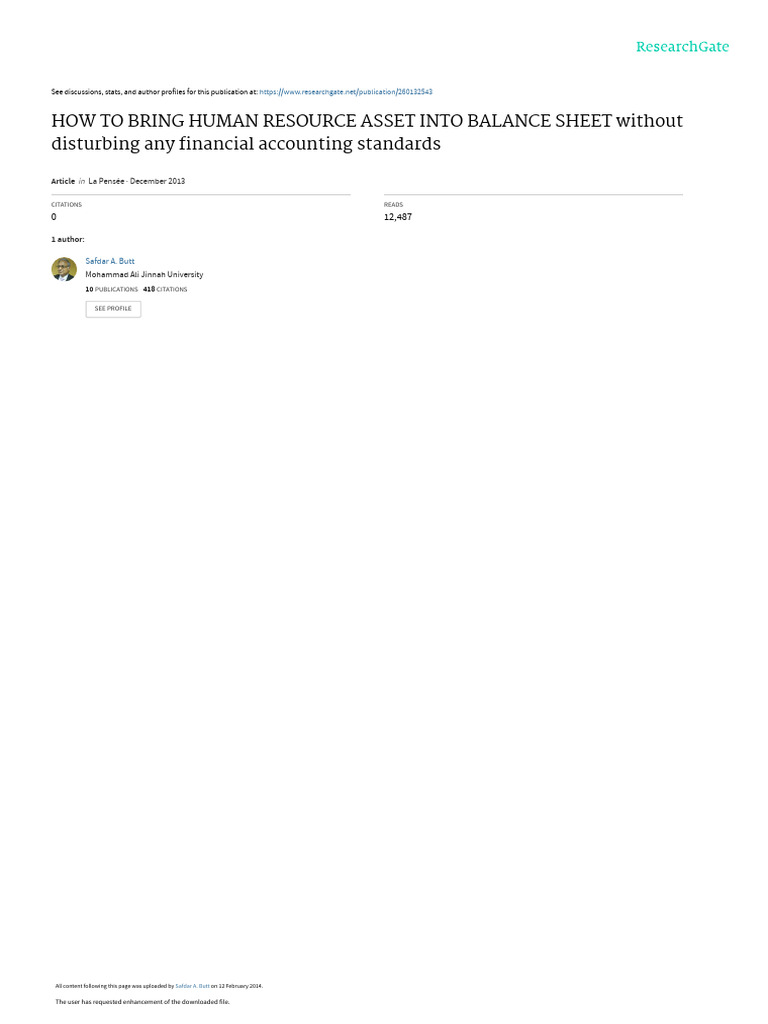 How To Bring Human Resource Asset Into Balance Sheet Without Disturbing ...