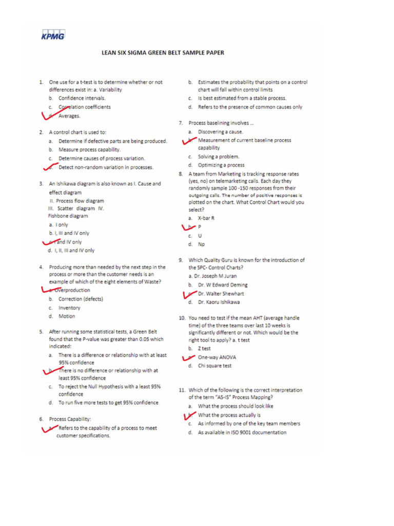 KPMG Six Sigma Sample Q Paper | PDF