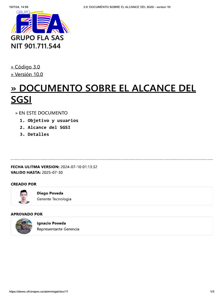 Documento Sobre El Alcance Del Sgsi | PDF