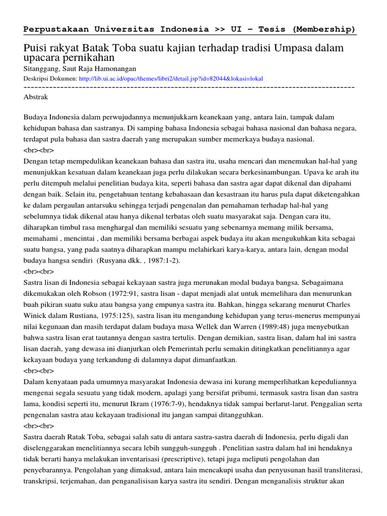 Puisi Rakyat Batak Toba Suatu Kajian Terhadap Tradisi Umpasa Dalam ...