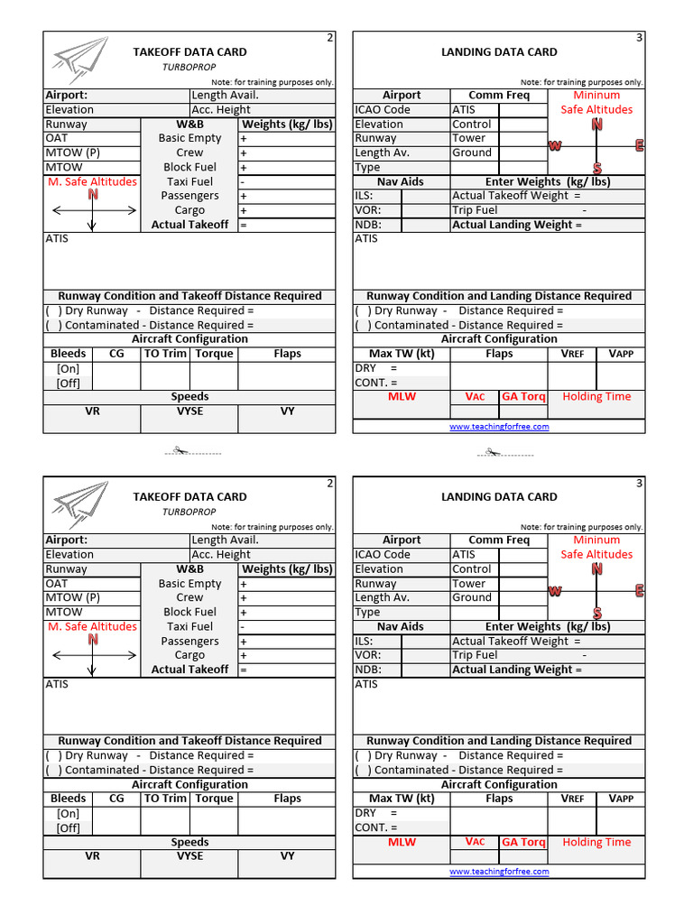 Data Cards TT4F - Turboprop | PDF | Air Traffic Control | Runway
