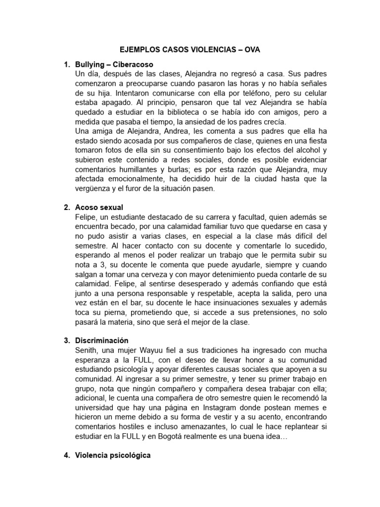 EJEMPLOS CASOS VIOLENCIAS | PDF | Acoso cibernético