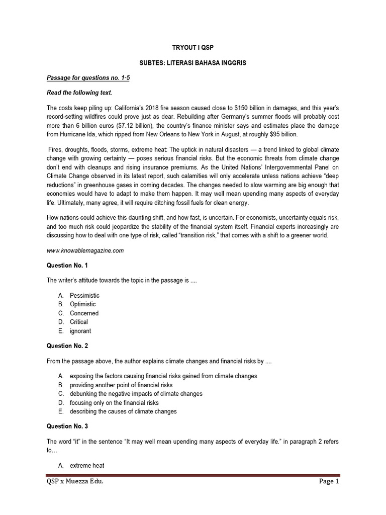 TRYOUT I QSP For Students | PDF | Climate Change | Inflation