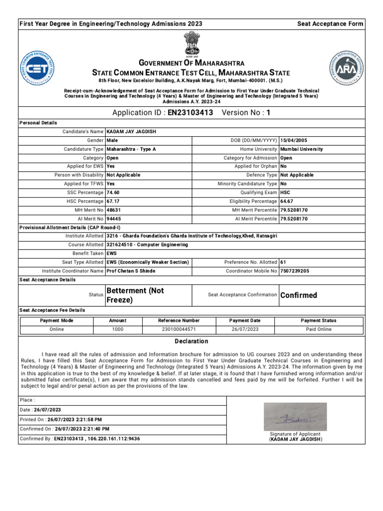 State Common Entrance Test Cell, Government of Maharashtra - .. | PDF