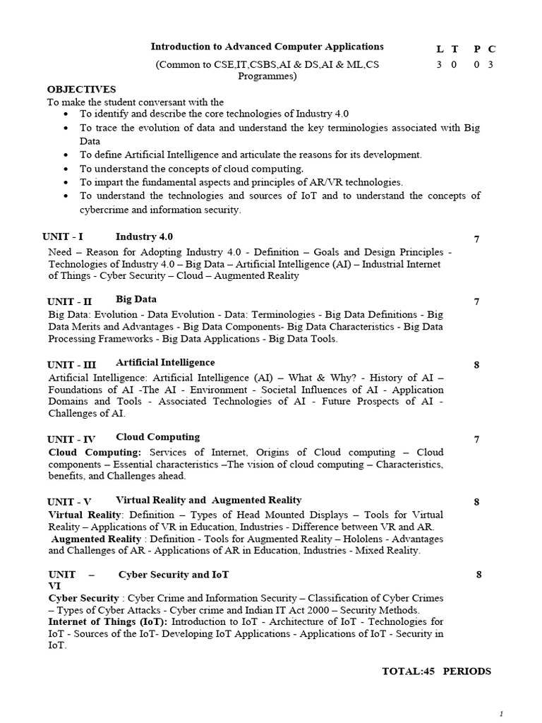 Advanced Computer Applications Overview | PDF | Intelligence (AI ...