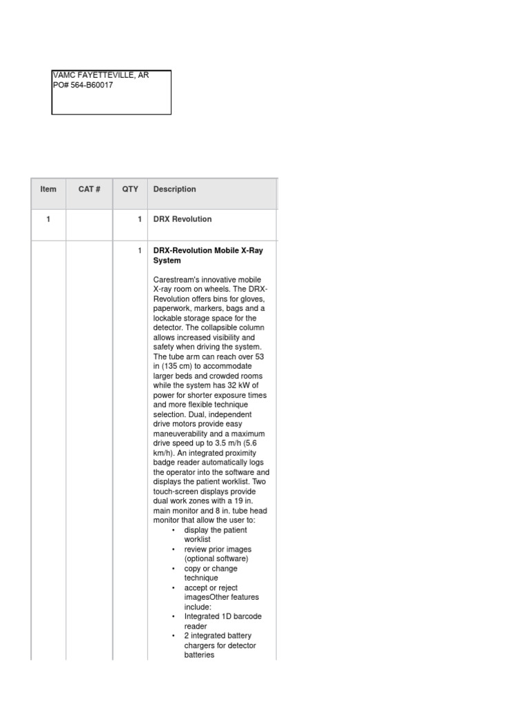Vamc Fayetteville, Ar PO# 564-B60017: Item Cat # QTY Description | PDF ...