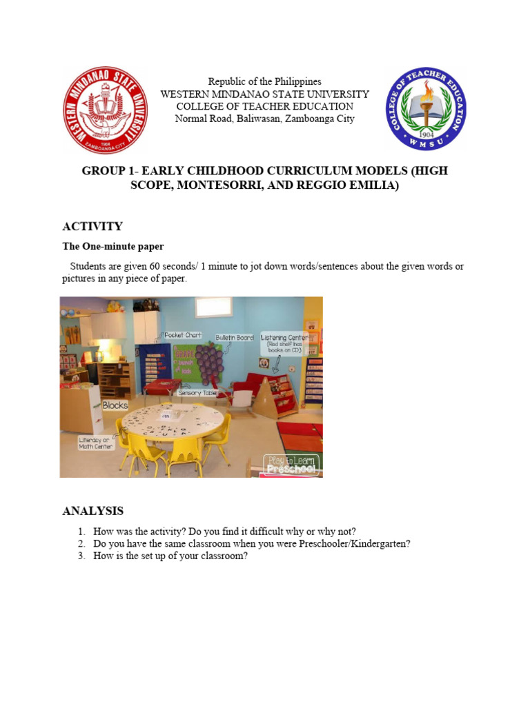 Early Childhood Curriculum Models | PDF | Montessori Education | Learning