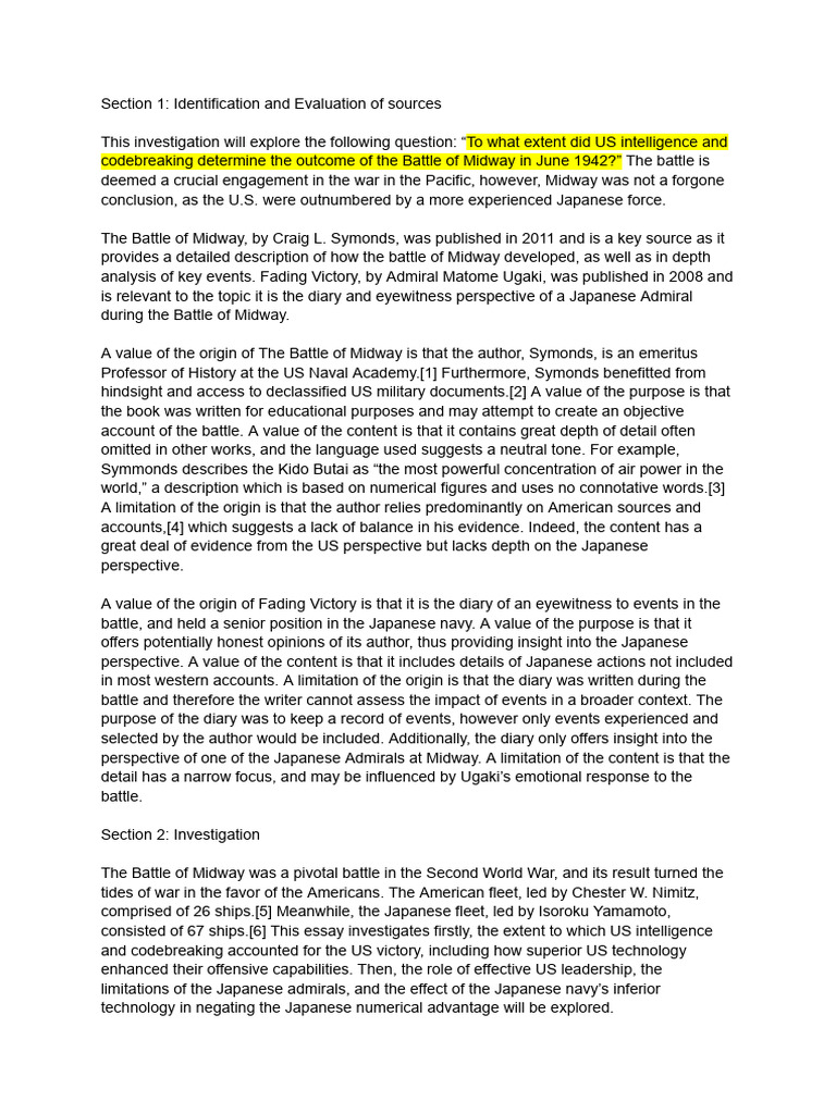 Sample IA Battle of Midway | PDF | Battle Of Midway | Pacific Theatre ...