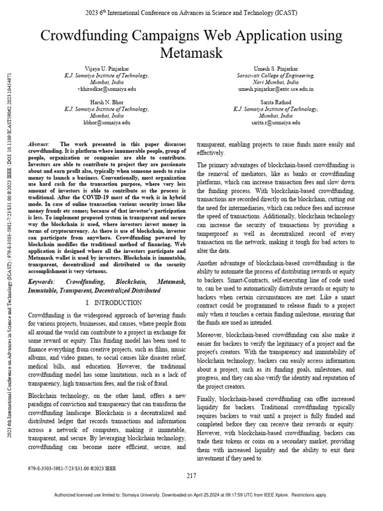 Crowdfunding Campaigns Web Application Using Metamask | PDF | Cryptocurrency