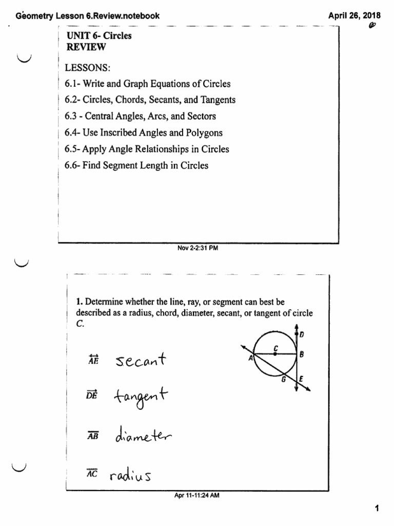 Circles Unit Review | PDF