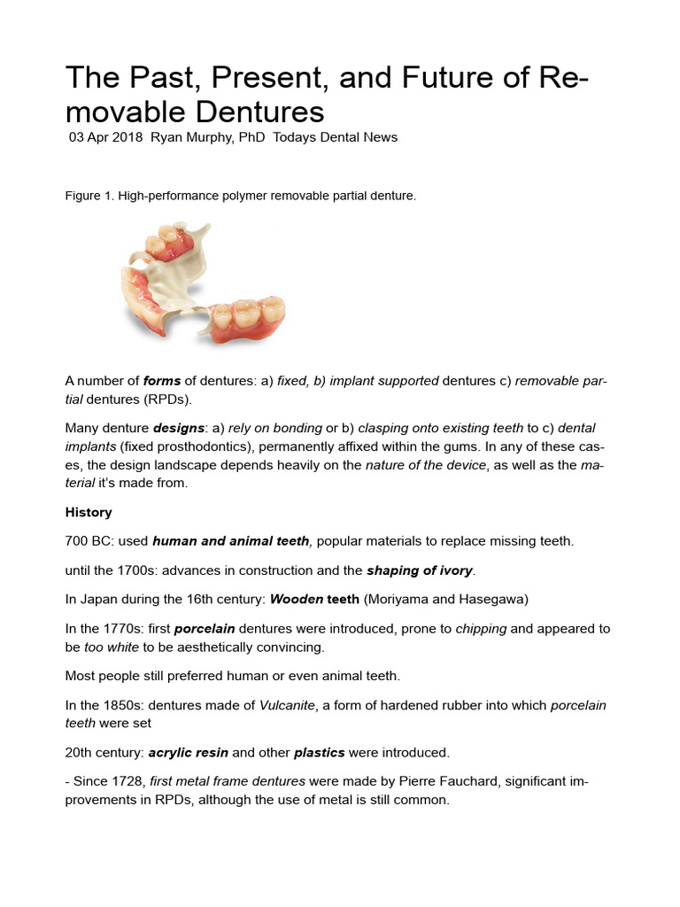 Evolution of Removable Dentures | PDF | Dentures | Dentistry Branches