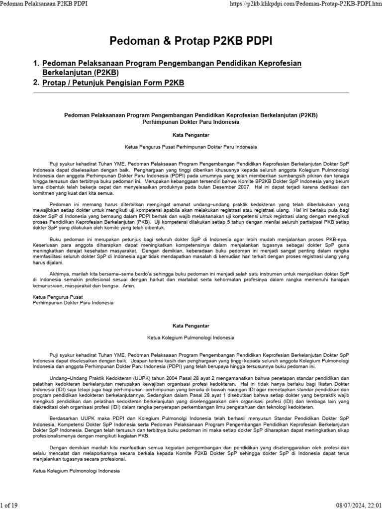 Pedoman Pelaksanaan P2KB PDPI | PDF