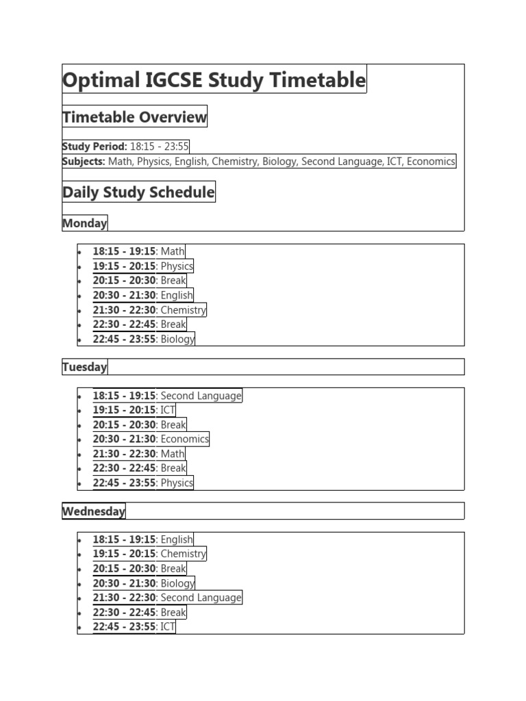 IGCSE Study Timetable Guide | PDF | Foreign Language Studies | Wellness
