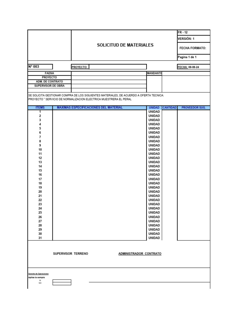 SOLICITUD DE MATERIALES | PDF