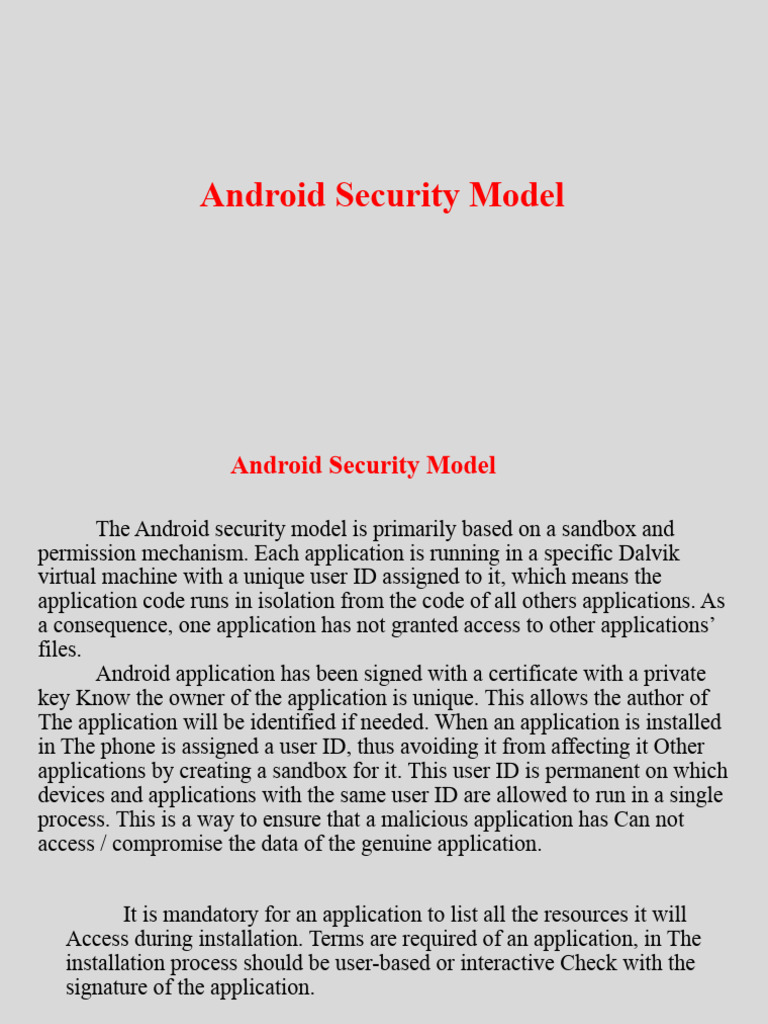 Android Security Model | PDF | Android (Operating System) | Mobile App