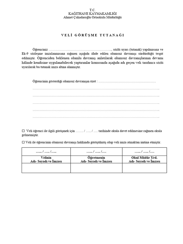 3 Veli Görüşme Tutanağı | PDF