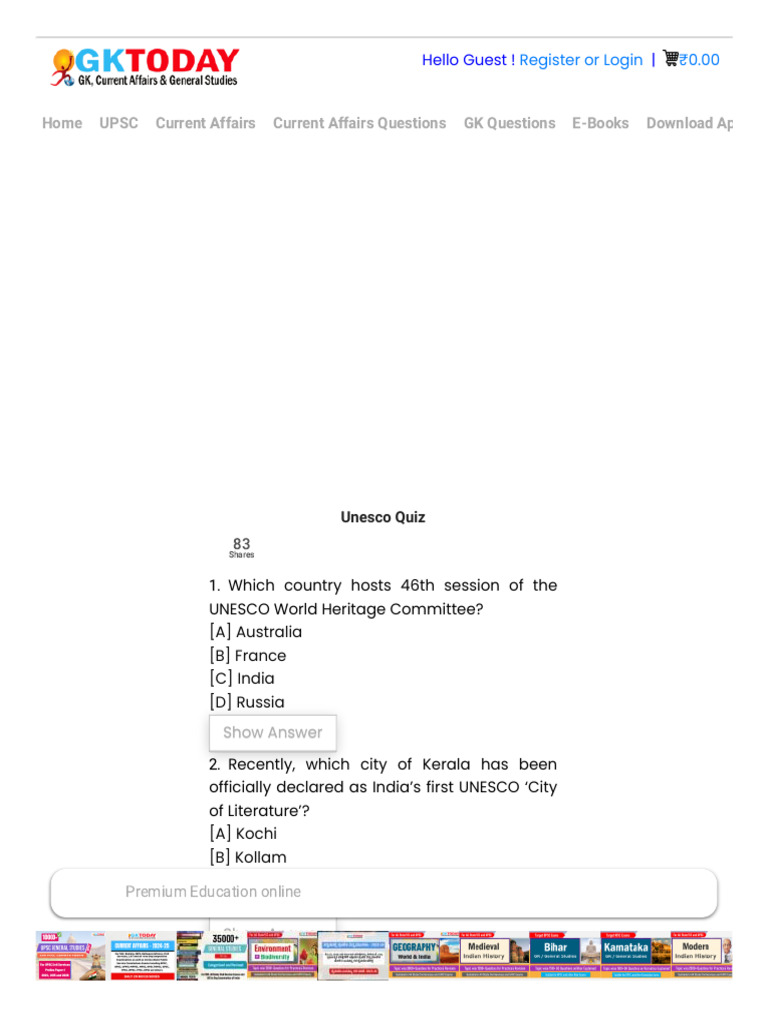 Unesco Quiz | PDF | Unesco