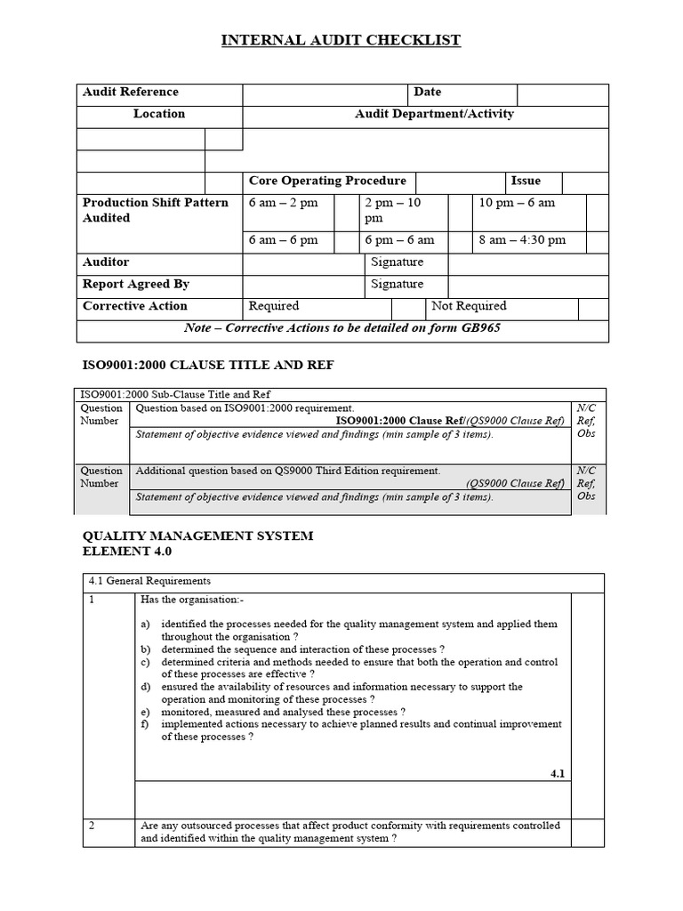 iso-qs check list | PDF | Verification And Validation | Audit