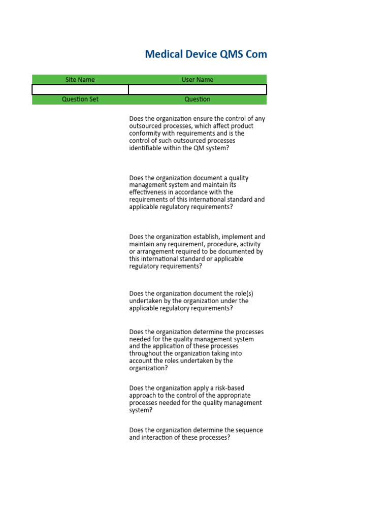 Medical Device QMS Compliance Checklist - 1 | PDF | Quality Management ...