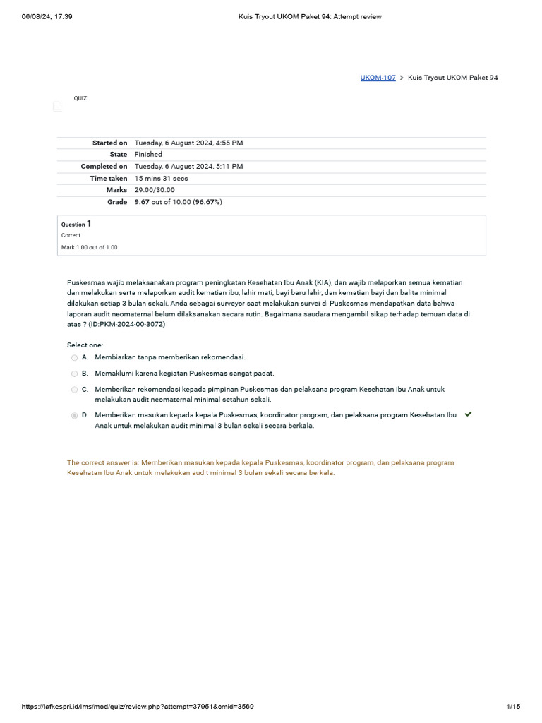 Kuis Tryout UKOM Paket 94 - Attempt Review | PDF