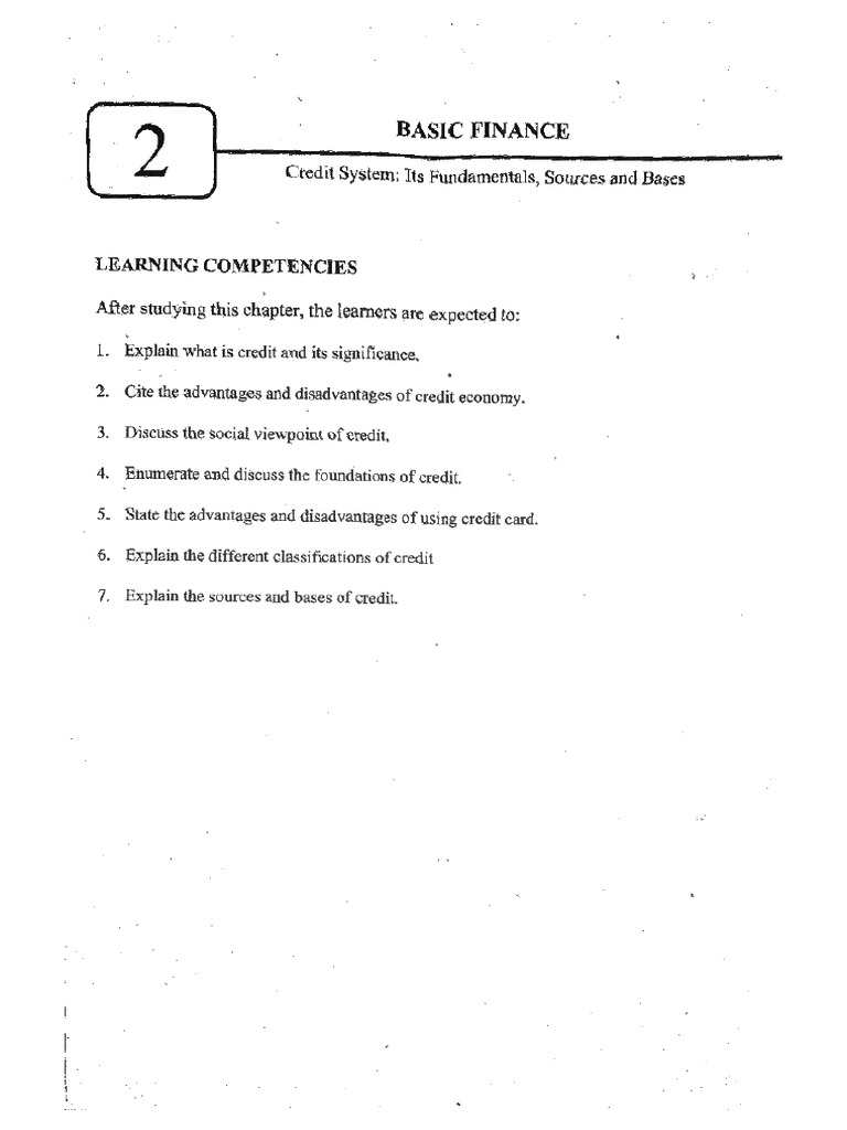 Chapter 2 Basic Finance Credit System | PDF