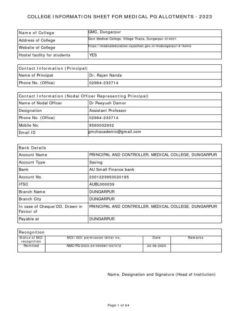 Medical PG Allotment Info 2023 | PDF | Doctor Of Medicine | Cheque