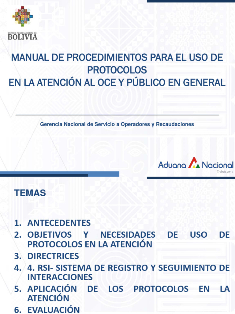 Presentación Protocolos para la Atención al Operador de Comercio Exterior y Público en General ...