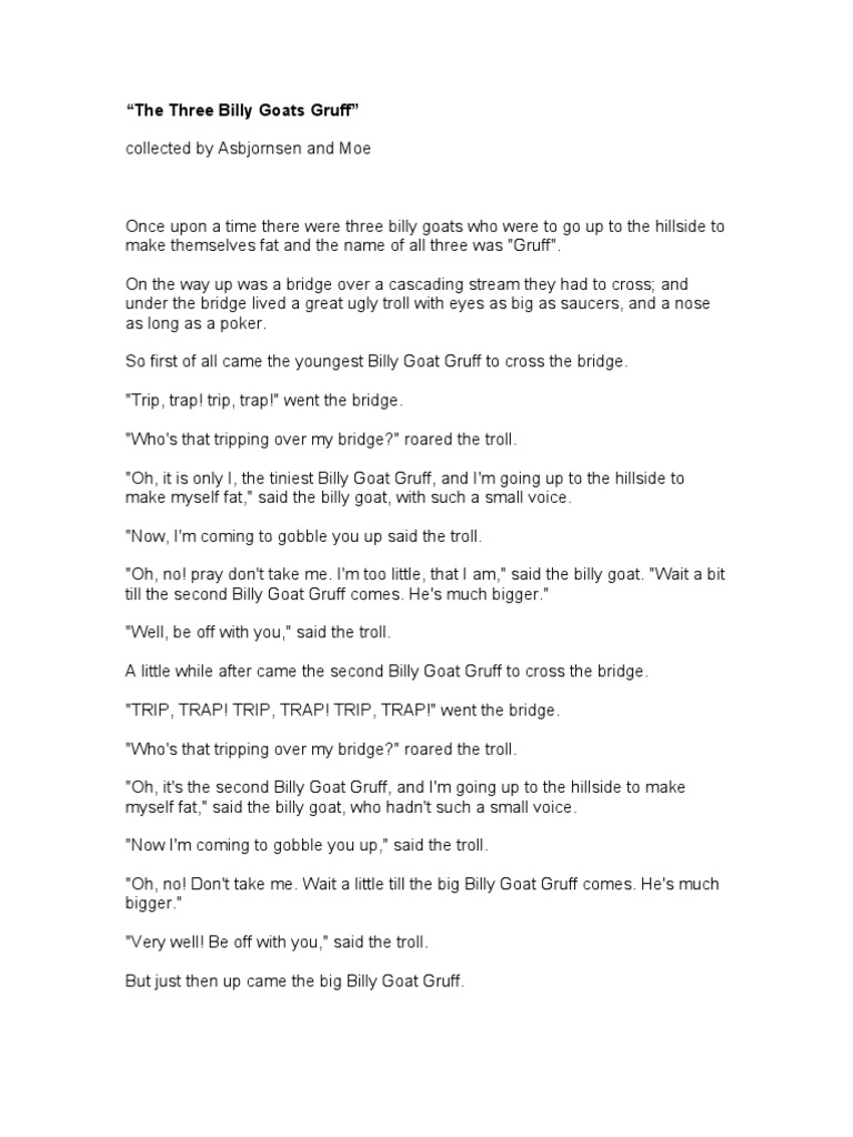 The Three Billy Goats Gruff | PDF | European Fairy Tales | Scandinavian ...