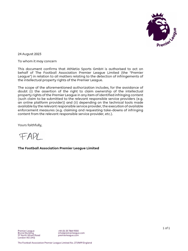 EPL - Letter of Authority | PDF