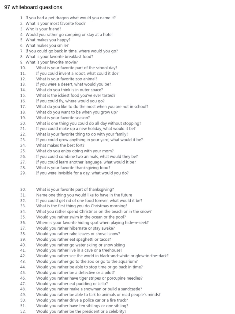 Daily Whiteboard Questions for Kids | PDF