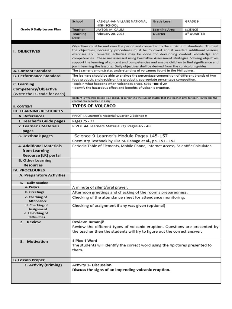 Grade 9 Daily Lesson Plan | PDF | Momentum | Newton's Laws Of Motion