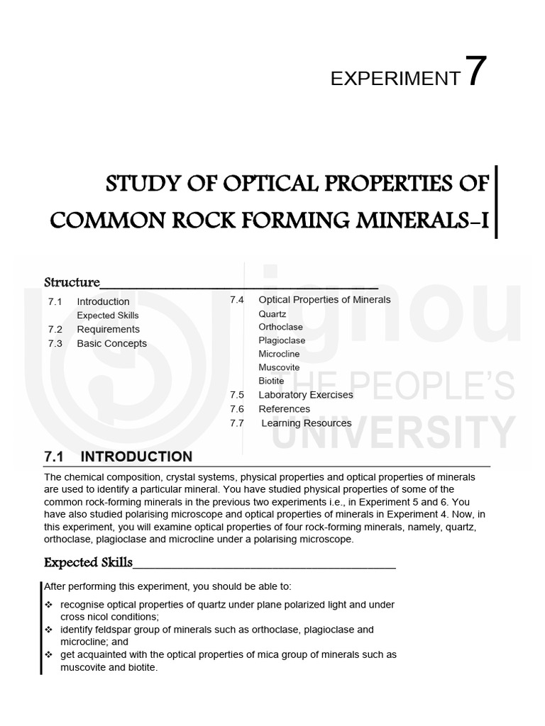 Experiment - 7 Study of Optical Properties of Minerals - I | PDF ...